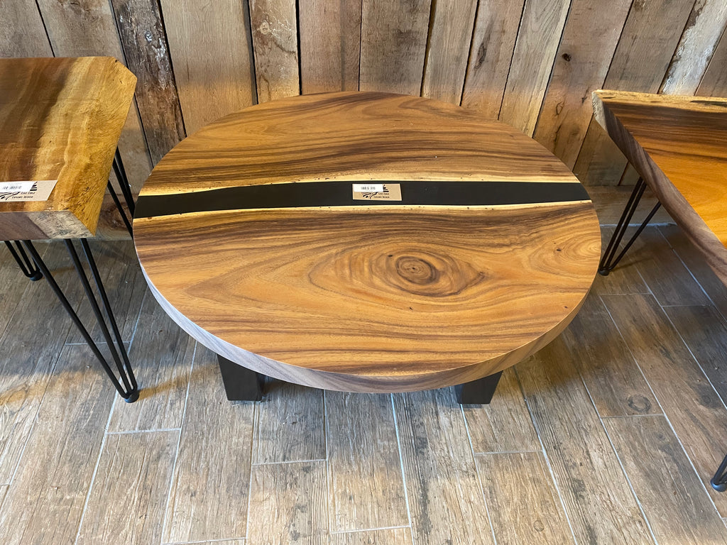 River Table Monkey Pod 32" Round Black Epoxy Coffee Table – Live Edge ...